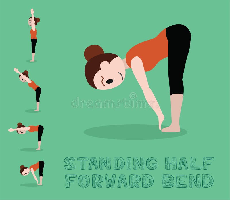 Yoga Tutorial Standing Half Forward Bend Cartoon Vector Illustration ...