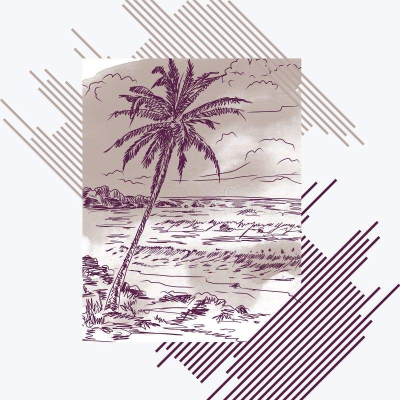 Ocean View with Palm Tree Landscape To Create Positive Mood Stock ...