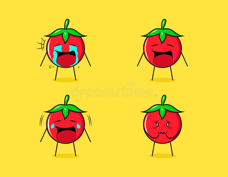 Collection of Cute Tomato Cartoon Character with Crying and Sad ...
