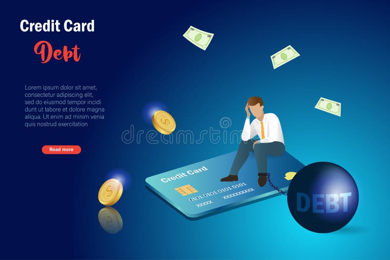 Frustrated Man with Big Chain of Credit Card Debt on Leg. Financial ...