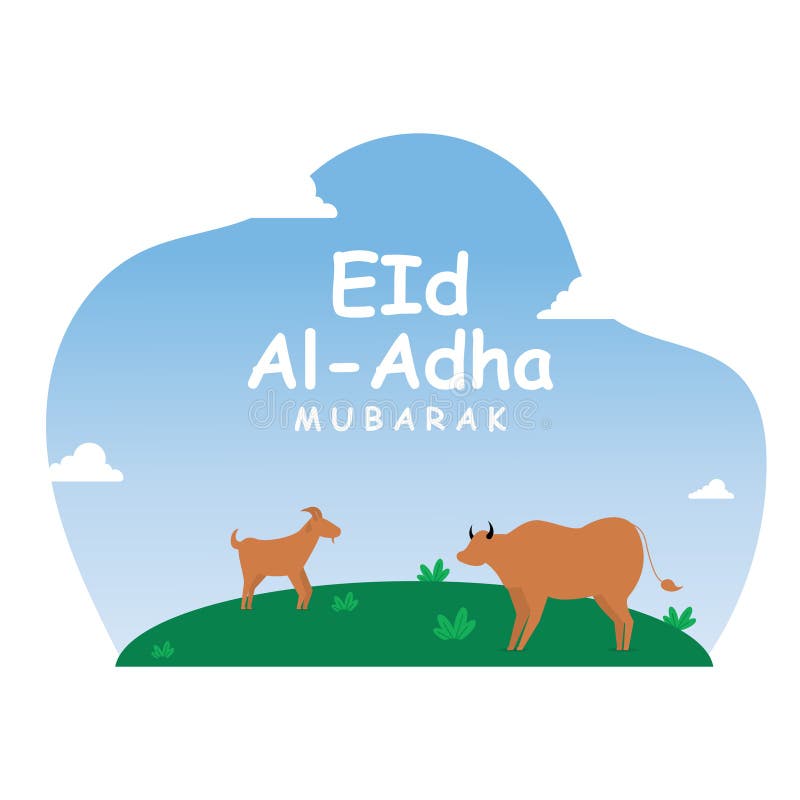 Happy Eid Al Adha Elements with Goats, Sheep, Cows, and Camels Stock ...