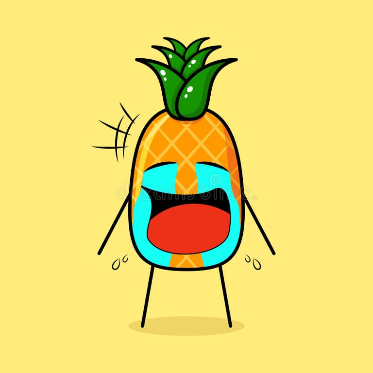 Cute Pineapple Character with Crying Expression, Tears and Mouth Open ...