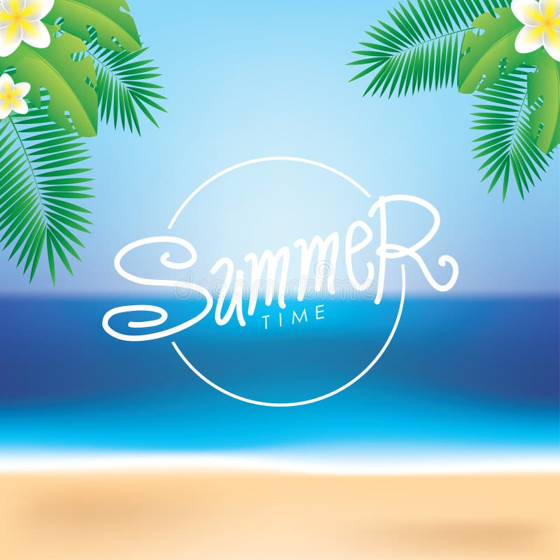 Summer Time Holiday Illustration with Typography Letter on Blue Ocean ...