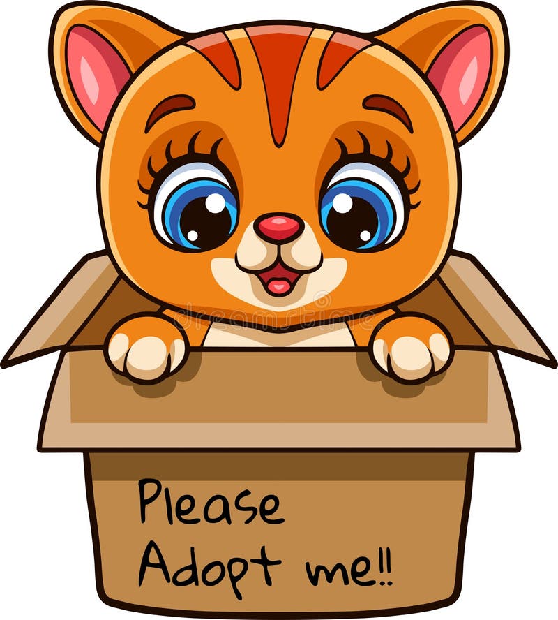 Cute Cat Cartoon in Present Gift Box with Text Adopt Me Please Stock ...