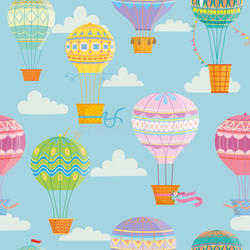 Seamless Pattern with Colorful Hot Air Balloons. Vector Illustration ...