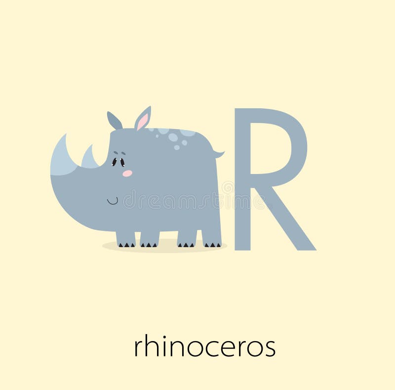 Print. Card Letter `R` with Rhinoceros. Learning the English Alphabet ...