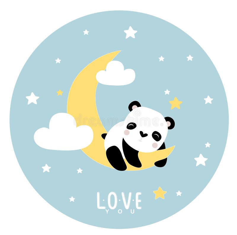 Print. Children`s Illustration with a Little Panda on the Moon Stock ...