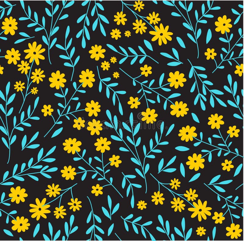Print. Vector Seamless Background with Bright Small Flowers Yellow-blue ...