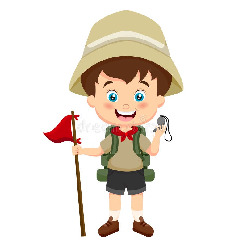 Boy Explorer Holding a Flag Stock Vector - Illustration of people, cute ...