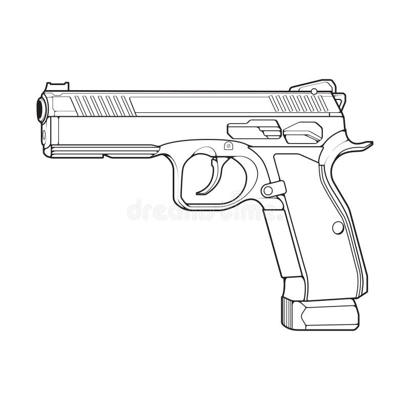 Firearms Line Art Style, Shooting Gun, Weapon Illustration, Vector Line ...