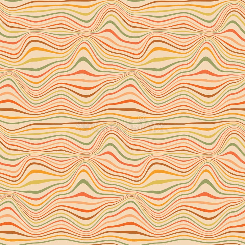Abstract Retro Optical Swirly Waves Seamless Pattern in Orange, Red ...
