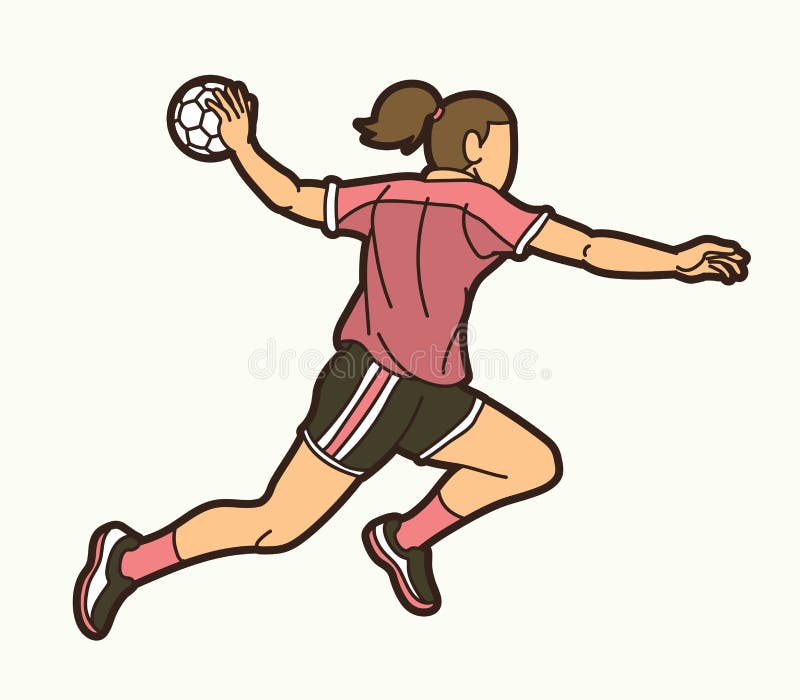 Handball Sport Female Player Action Cartoon Graphic Vector Stock Vector ...