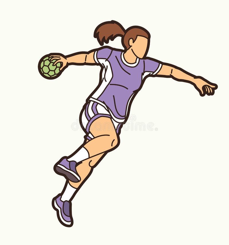 Handball Sport Female Player Action Cartoon Graphic Vector Stock Vector ...