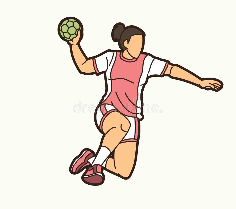 Handball Sport Female Player Action Cartoon Graphic Vector Stock Vector ...