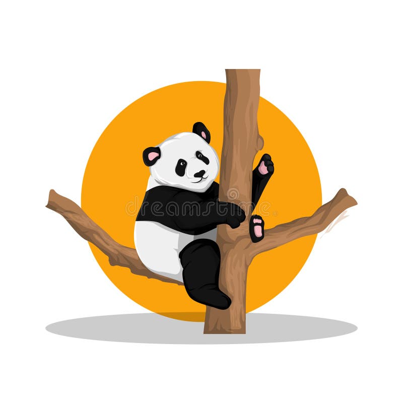 Cute Panda Illustration Climbing a Tree Stock Vector - Illustration of ...