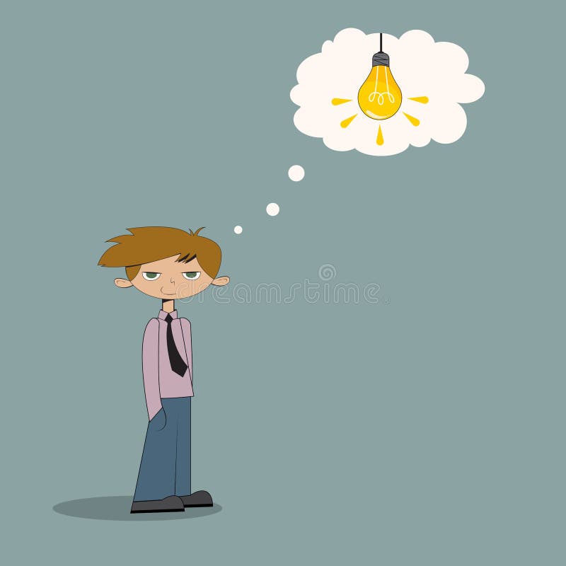 Devious Cartoon Boy Thinking of a Great Idea Stock Vector ...