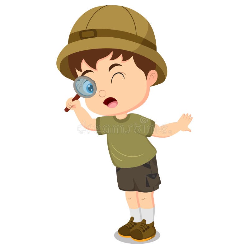 Cute Boy Explorer Using a Magnifying Glass Stock Vector - Illustration ...