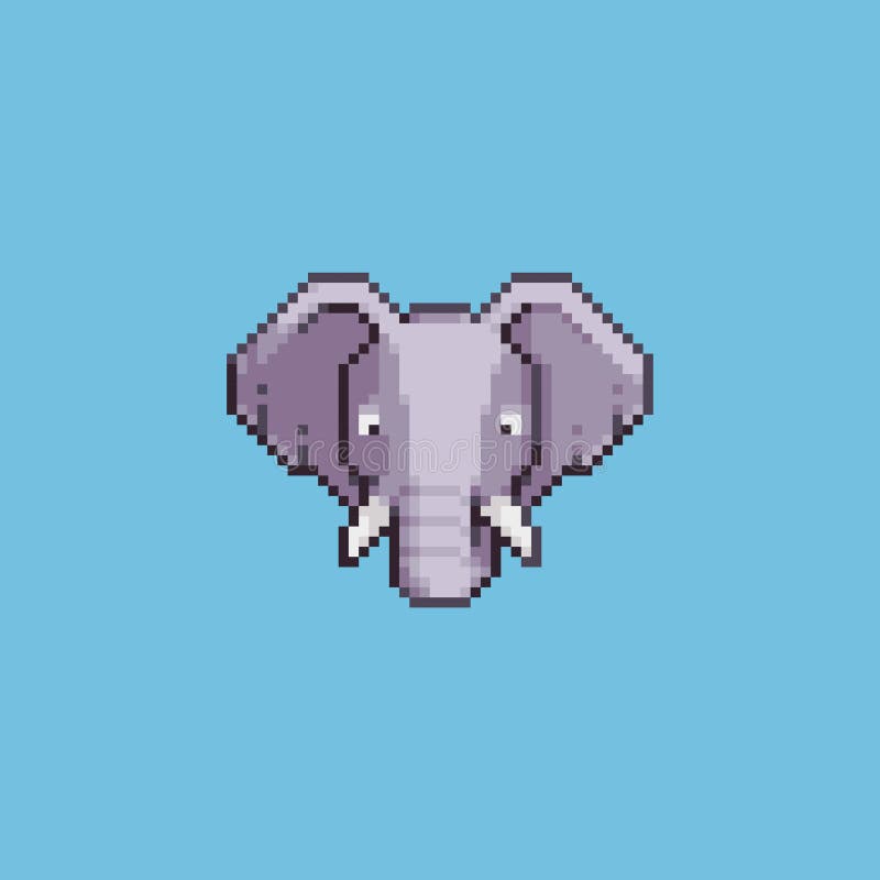 Pixel Art Elephant Head Illustration Stock Vector - Illustration of ...