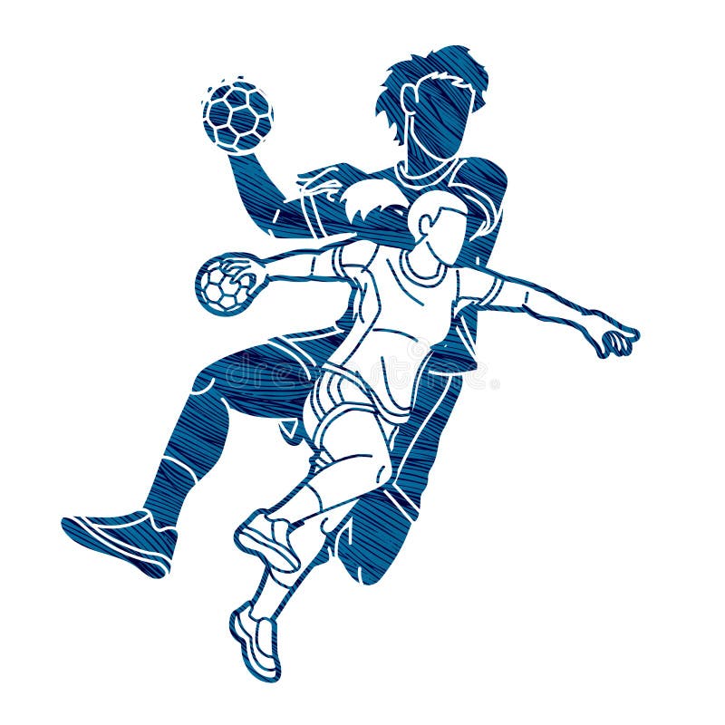 Group of Handball Players Male and Female Cartoon Sport Action Graphic ...