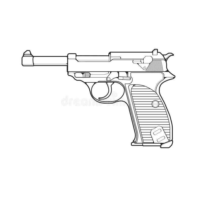 Firearms Line Art Style, Shooting Gun, Weapon Illustration, Vector Line ...