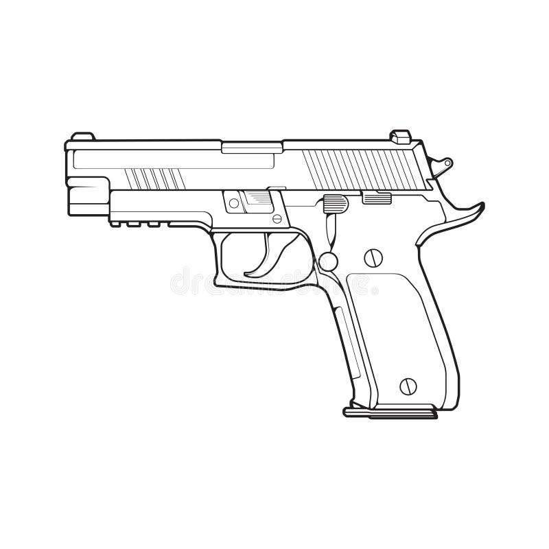 Firearms Line Art Style, Shooting Gun, Weapon Illustration, Vector Line ...