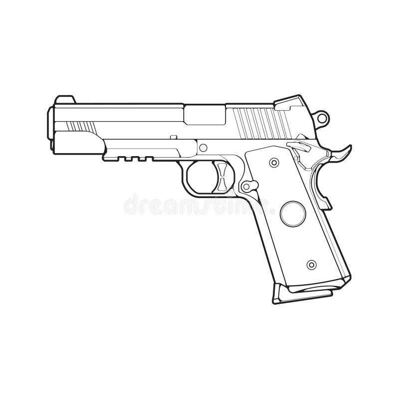 Firearms Line Art Style, Shooting Gun, Weapon Illustration, Vector Line ...