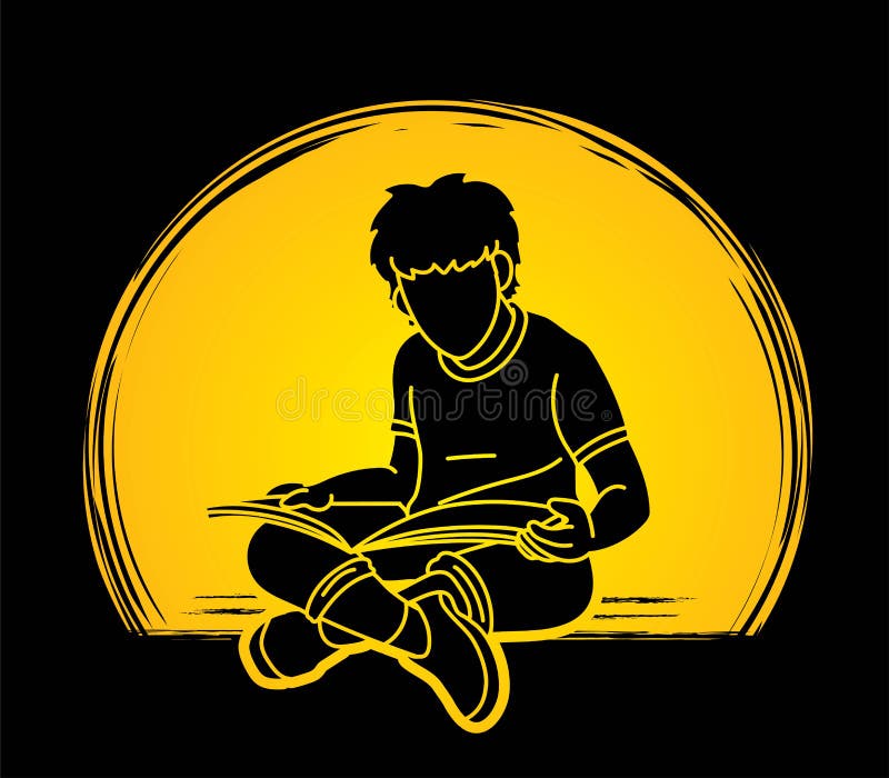 Children Study a Boy Reading a Book Cartoon Graphic Vector Stock Vector ...