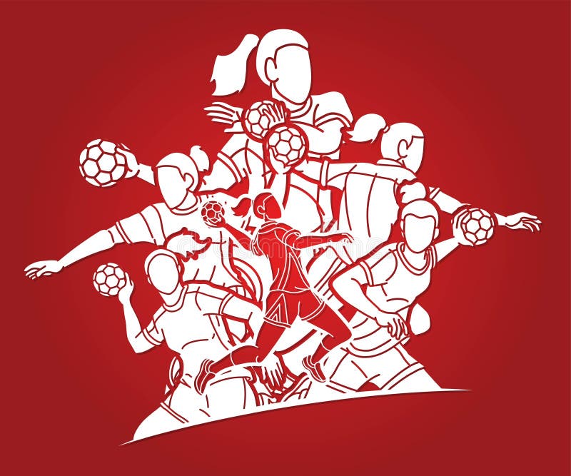 Group of Handball Female Players Cartoon Sport Action Graphic Vector ...