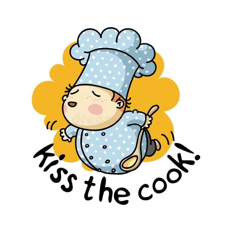 Apron Decoration with Cute Kissing Chef with Spoon Stock Vector ...