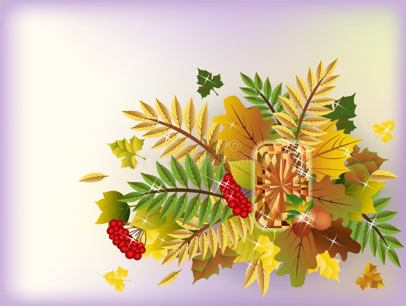Season Autumn Background with Diamond Gemstone and Autumn Leaves Stock ...