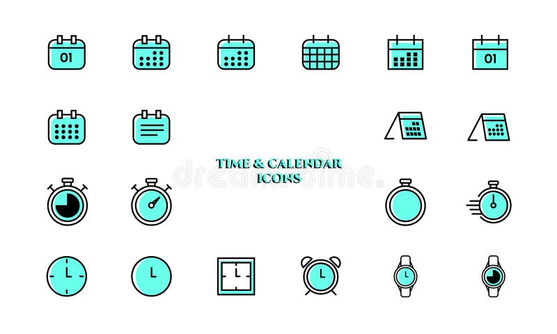 Calendar Set. Time Icons Set. Time and Calendar Icons Set. Flat Time ...