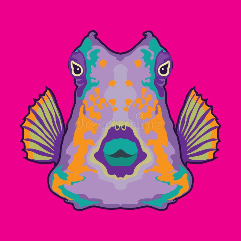 Cute Fish Face Vector Illustration in Cartoon Decorative Style Stock ...
