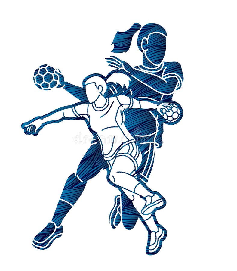 Group of Handball Female Players Sport Team Action Cartoon Graphic ...