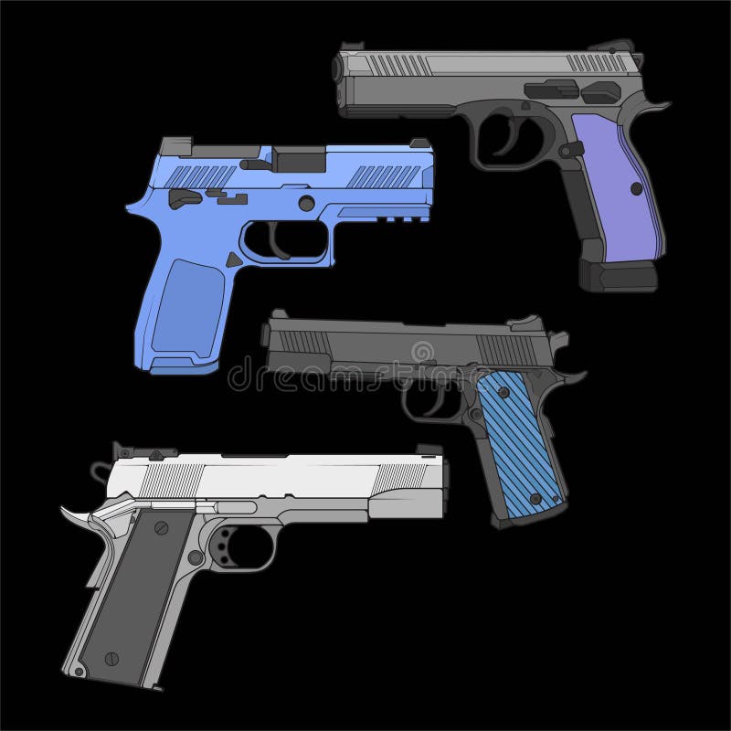 Set of Firearms Vector Style, Shooting Gun, Weapon Illustration, Vector ...