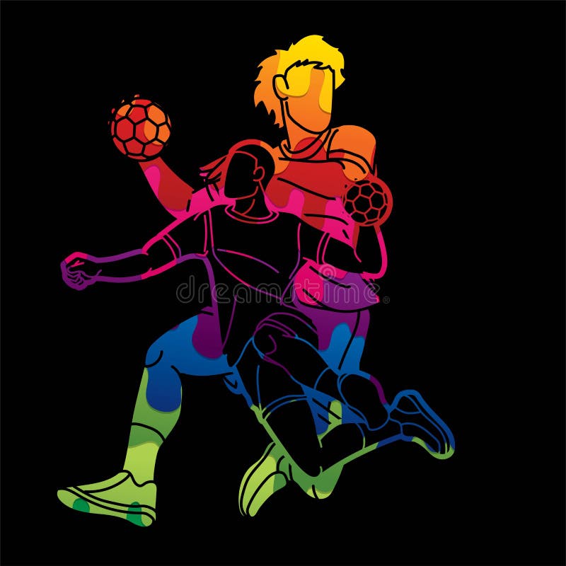 Group of Handball Sport Male Player Action Cartoon Graphic Vector Stock ...