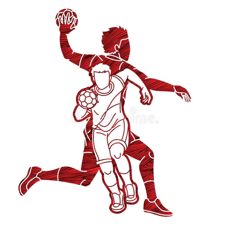 Group of Handball Sport Male Player Action Cartoon Graphic Vector Stock ...
