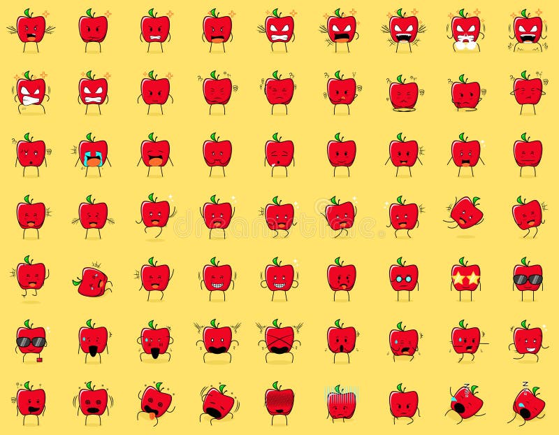 Set of Cute Red Apple Character Expressions Stock Vector - Illustration ...