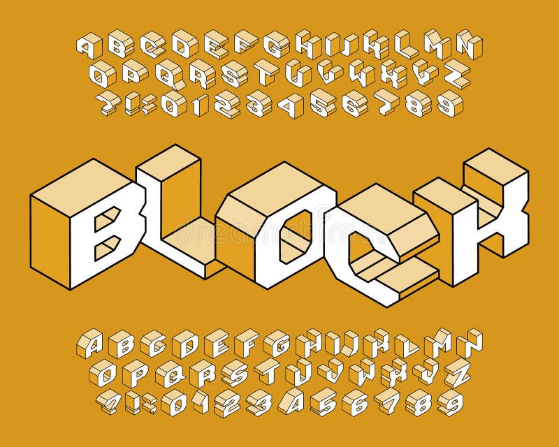 Block Alphabet Font. 3d Isometric Letters, Numbers and Symbols Stock ...
