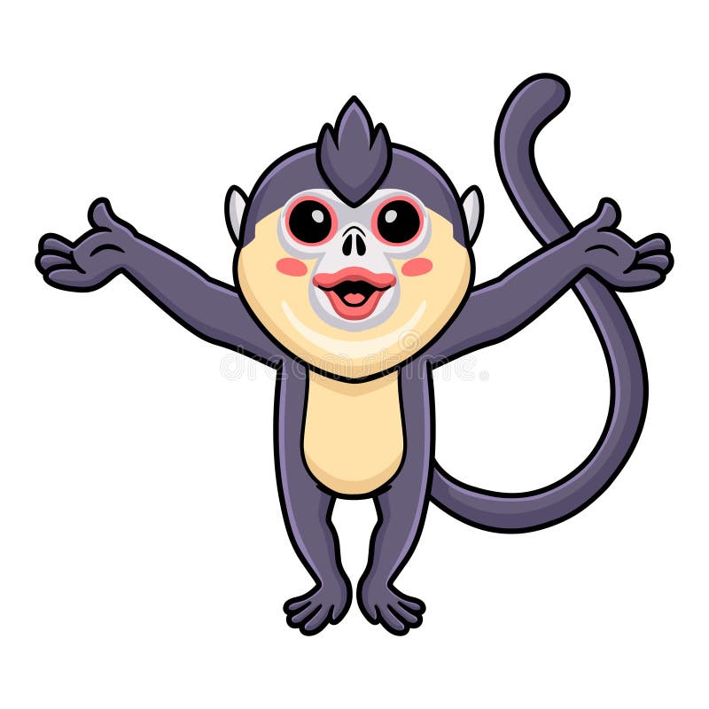Cute Little Snub Nosed Monkey Cartoon Raising Hands Stock Vector ...