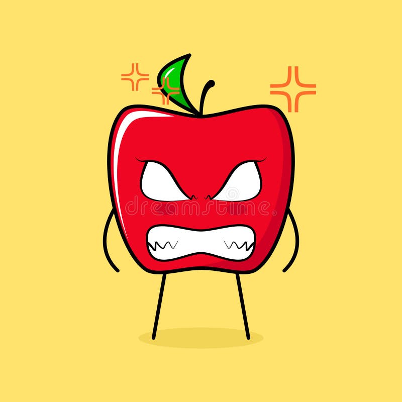 Cute Red Apple Character with Angry Expression. Eyes Bulging and ...