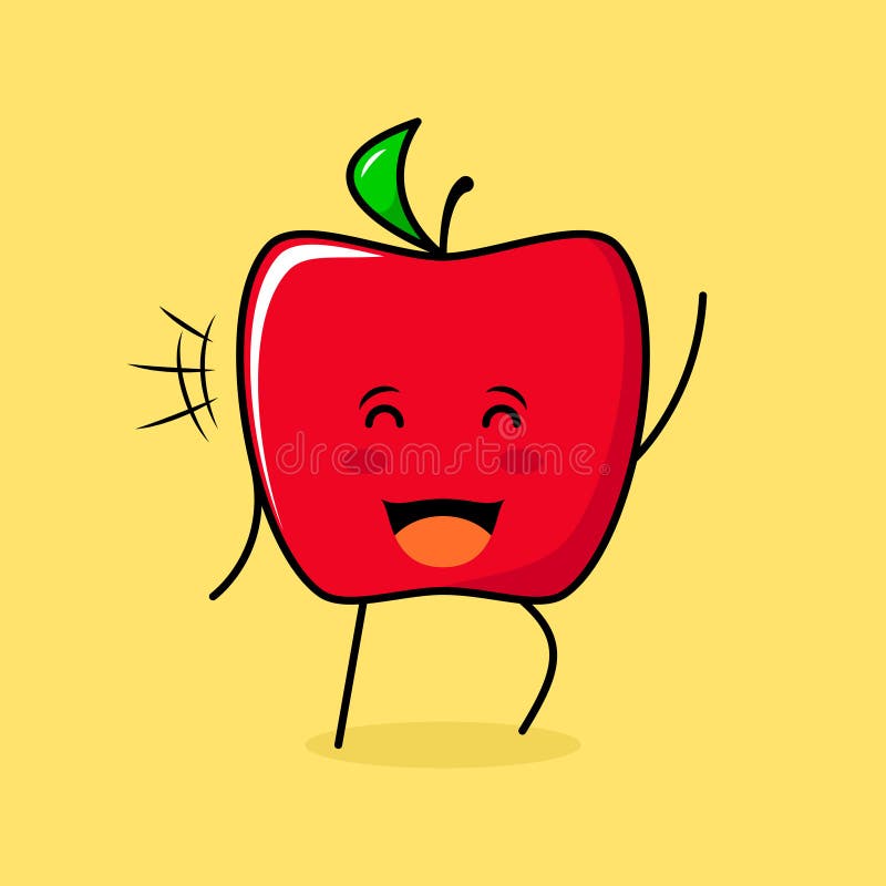 Cute Red Apple Character with Smile and Happy Expression, Close Eyes ...