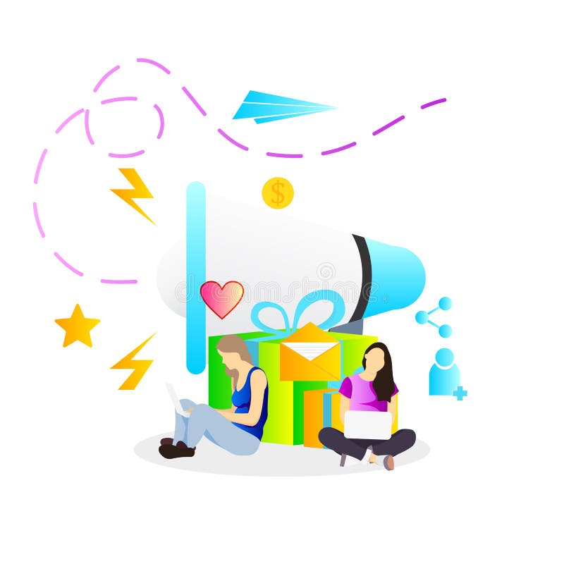 Referral Program Vector Illustration with Woman and Megaphone Stock Vector - Illustration of ...