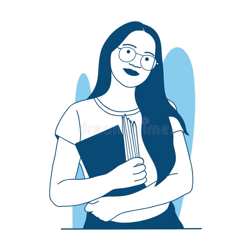 Illustration a Beautiful College Student Girl Holding Pen and Books in ...