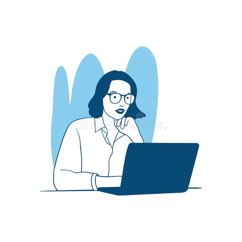 Vector Illustration Woman , Working, Work Frome Home, Freelance, Using ...