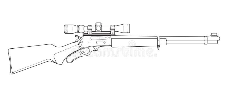 Firearms Line Art Style, Shooting Gun, Weapon Illustration, Vector Line ...