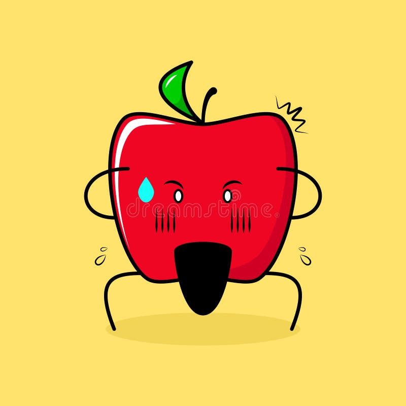 Cute Red Apple Character with Shocked Expression, Two Hands on Head and ...
