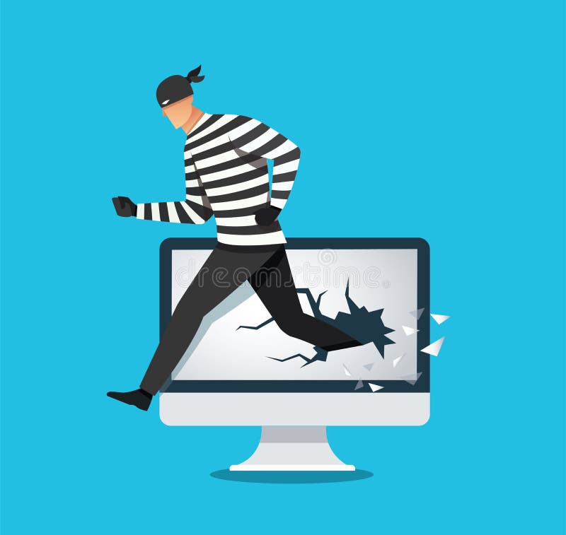 Hacker, Thief Hacking into a Computer. Vector Illustration Stock Vector ...