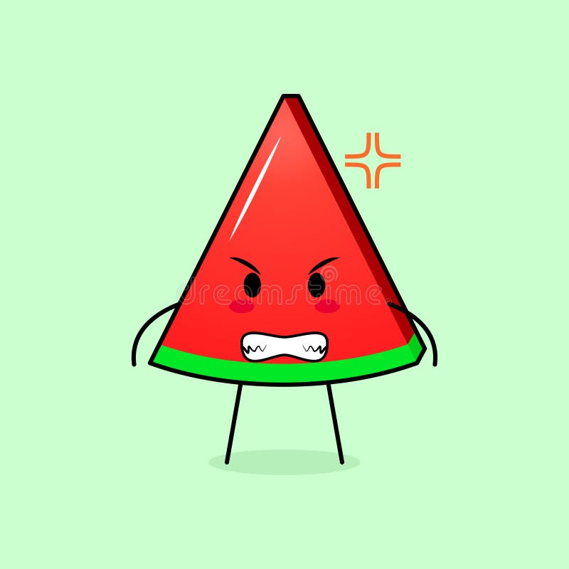 Cute Watermelon Slice Character with Angry Expression and Grinning ...