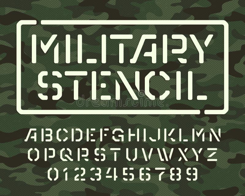 Military Stencil Alphabet Font. Type Letters and Numbers on Distressed ...