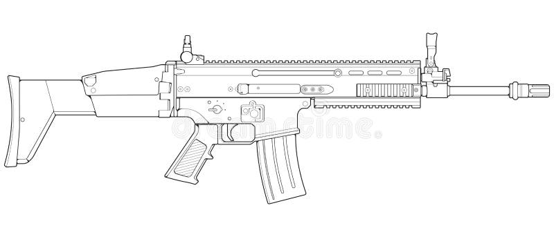 Firearms Line Art Style, Shooting Gun, Weapon Illustration, Vector Line ...